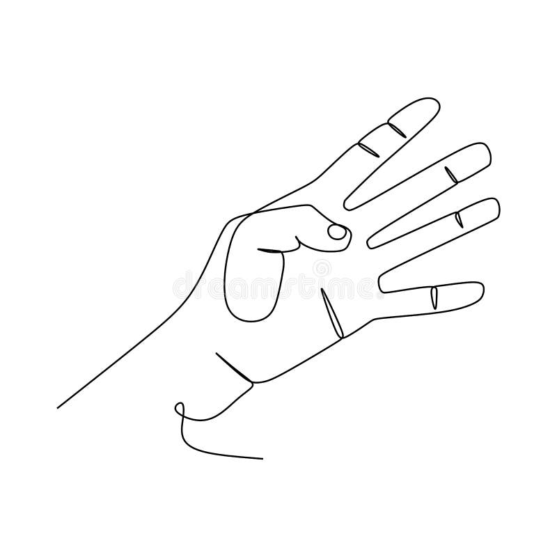 Number Four Hand Gesture Language Alphabet Continuous Line Drawing ...