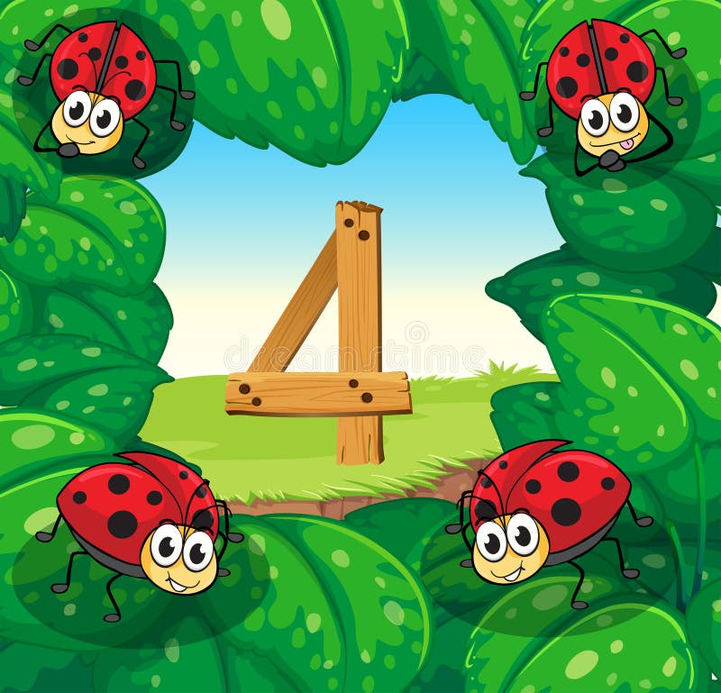 Number Four with 4 Ladybugs on Leaves Stock Vector - Illustration of ...
