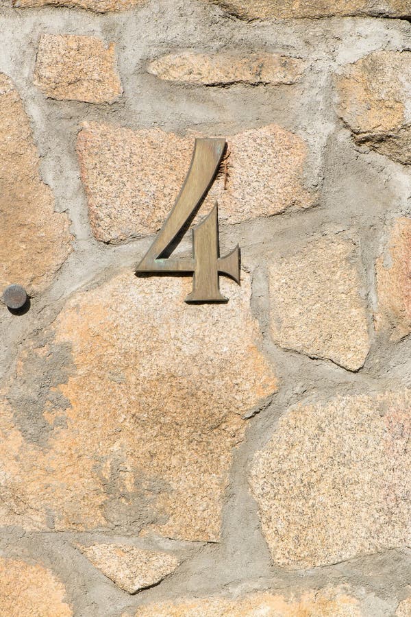 Number Four Made of Metal on a Stone Wall. Stock Image - Image of oute ...