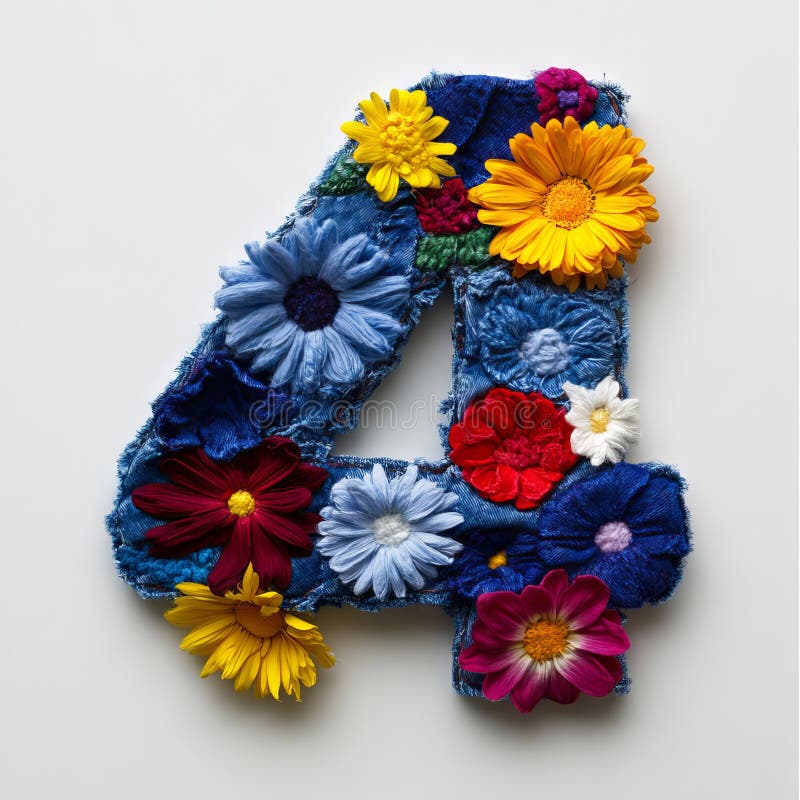 A Number Four Made Out of Flowers on a White Surface Stock Image ...