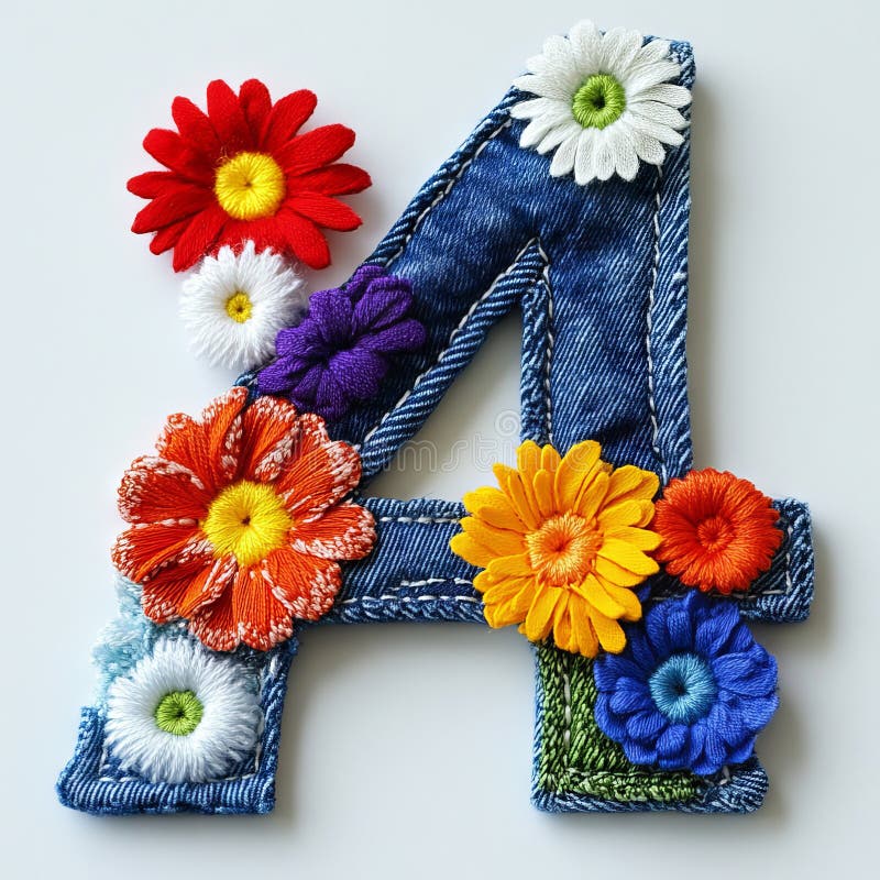 A Number Four Made Out of a Pair of Jeans with Flowers on it Stock ...