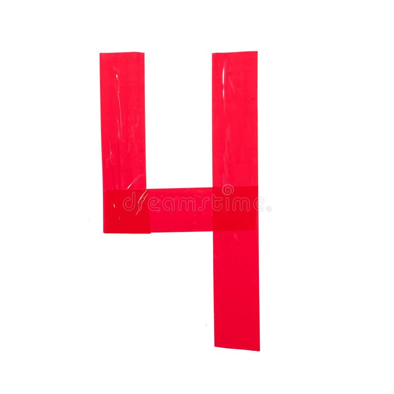 Number Four Made from Red Scotch Tape on a White Background Stock Image ...