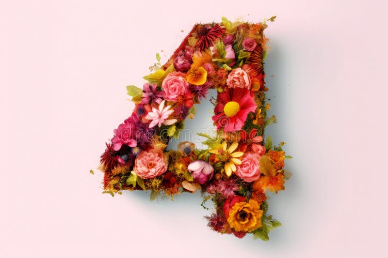Number Four, Make with Flowers on Pink Background. Stock Illustration ...