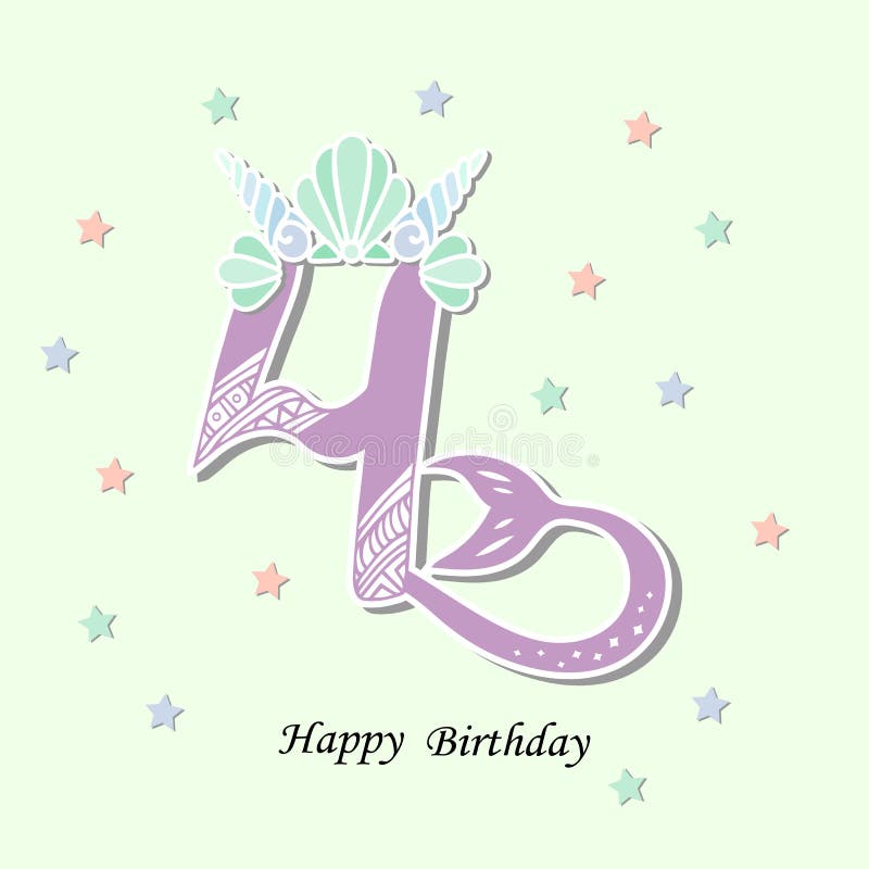 Number Four with Mermaid Tail and Shell Crown. Stock Illustration ...