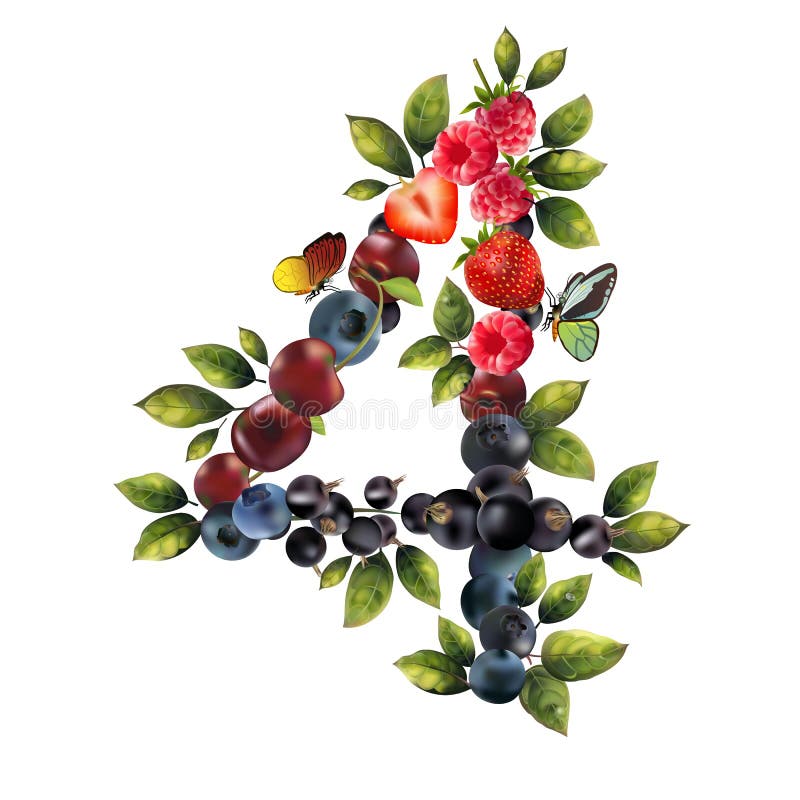 Number Four of Realistic Berries. Stock Vector - Illustration of cherry ...