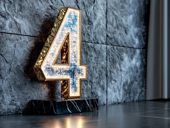 A Number Four Sign on a Marble Floor in Front of a Wall Stock Photo ...