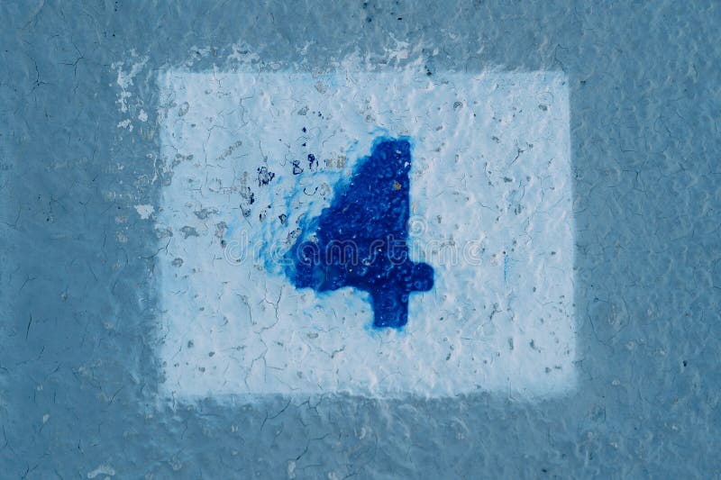 Number Four with Smeared Paint Painted on a Blue Wall in a Rectangle ...