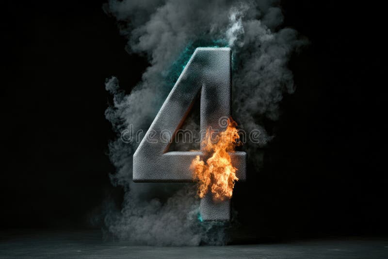 Number Four in Smoke and Flames on Dark Background Stock Image - Image ...