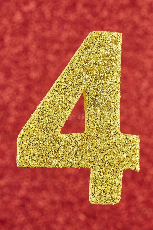 Number Four Yellow Color Over a Red Background. Anniversary Stock Photo ...
