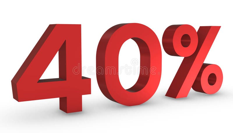 Number Fourty Percent 40 Red Sign 3D Rendering Isolated on White ...