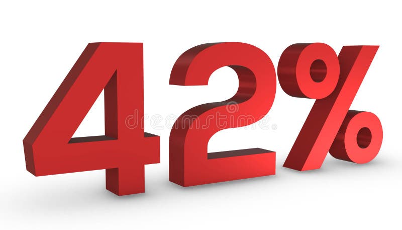 Number Fourty Two Percent 42 Red Sign 3D Rendering Isolated on White ...