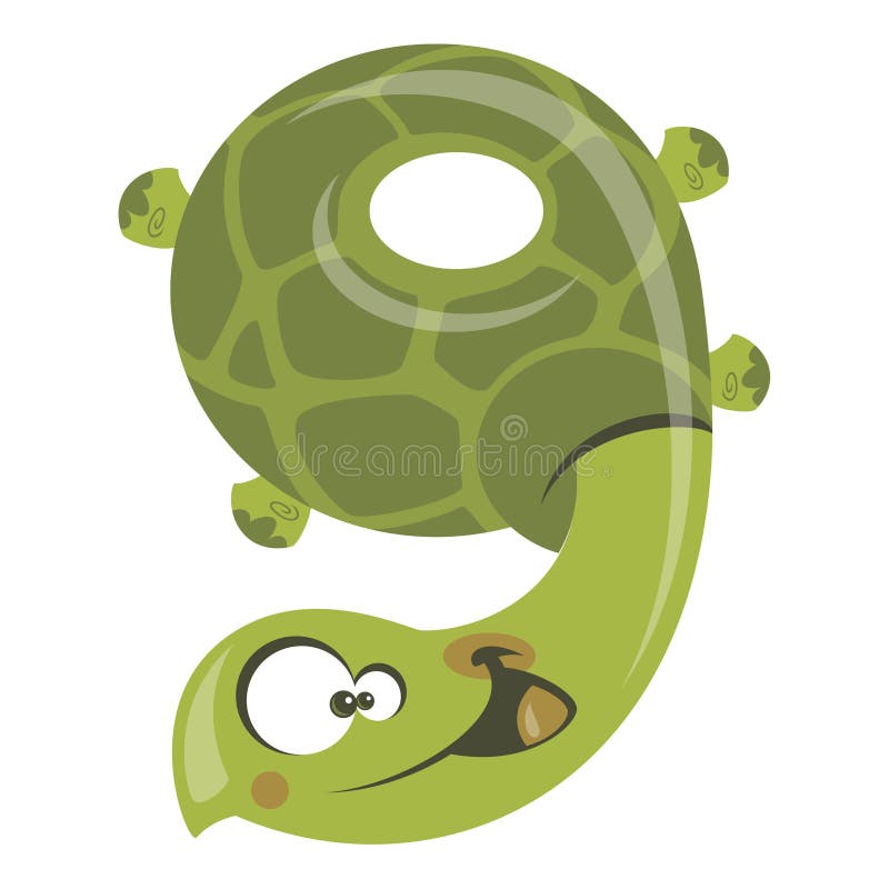 Number 9 Funny Cartoon Smiling Turtle Stock Vector - Illustration of ...