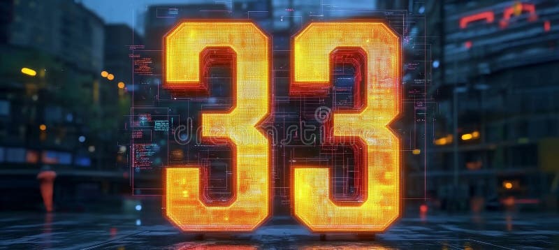 Number 33, Futuristic Digital Numeral in Abstract Glowing Cityscape ...