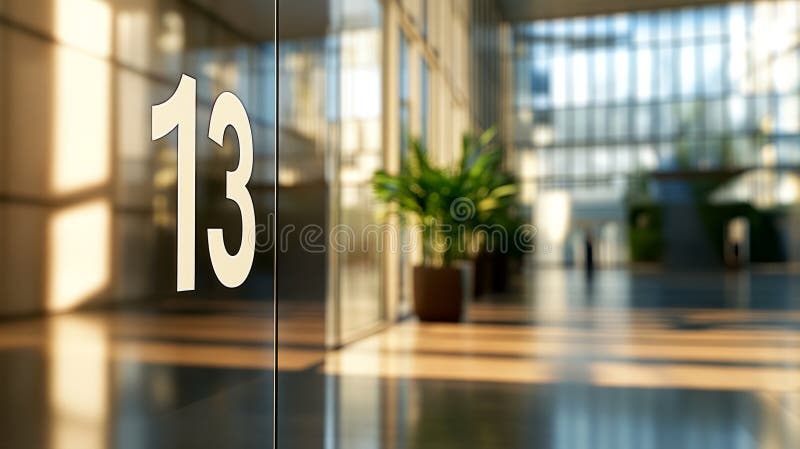Number 13 on Glass Door in Modern Office Lobby. Stock Photo - Image of ...