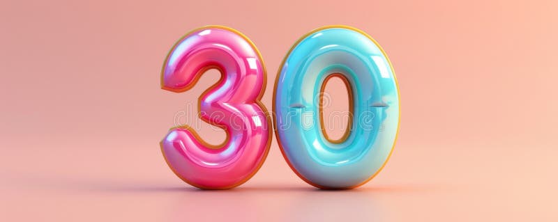 Number 30 in Glossy Pink and Blue Balloons on a Peach Background Stock ...