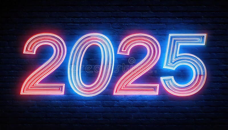 2025 Number Glowing Neon Sign AI Generated. Stock Illustration ...
