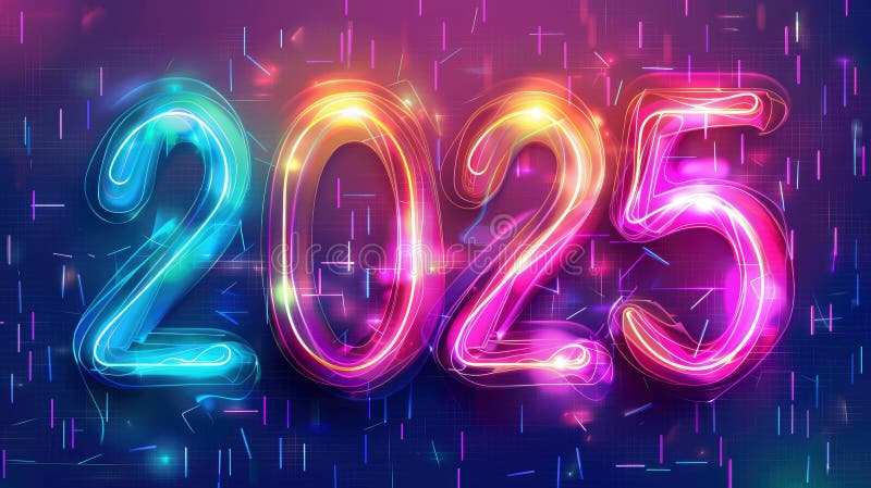 2025 Number Glowing Neon Sign AI Generated Stock Image - Image of ...