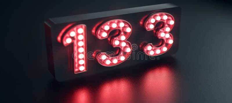 Number 133 in Glowing Red Lights Isolated on Black Background with Copy ...