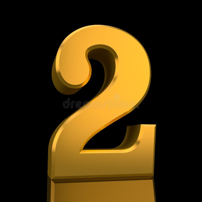 Number 2 Gold Color Collection on Black Background Illustration 3D ...