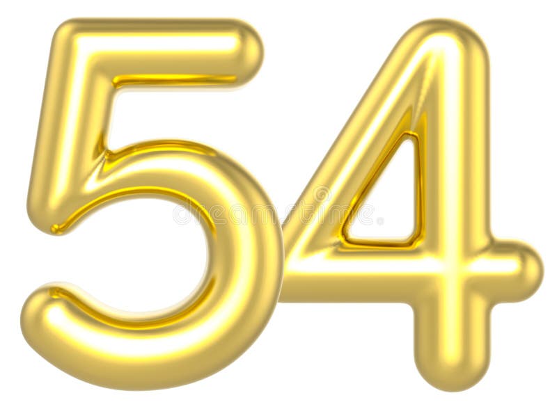 54 Number Gold 3D Render with White Background Stock Illustration ...