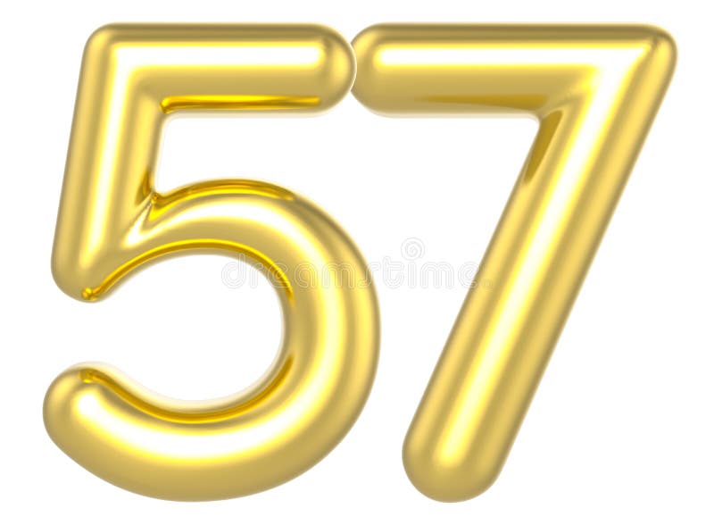 57 Number Gold 3D Render with White Background Stock Illustration ...