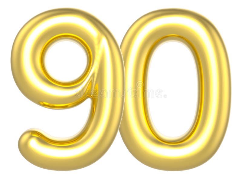 90 Number Gold 3D Render with White Background Stock Illustration ...