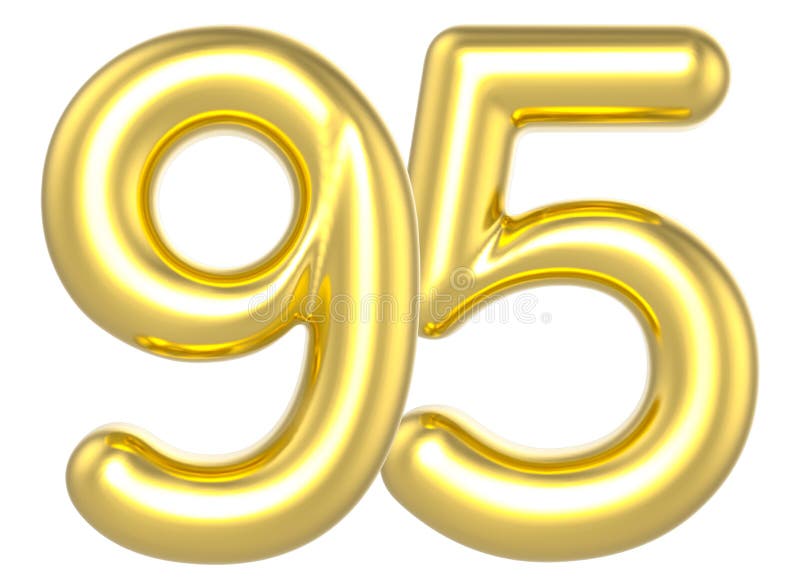 95 Number Gold 3D Render with White Background Stock Illustration ...