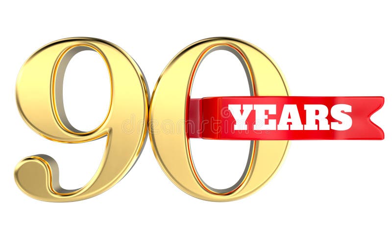 90 Number Gold 3D Render with White Background Stock Illustration ...