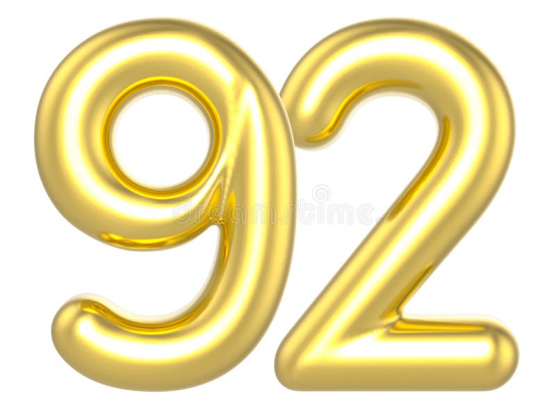 92 Number Gold 3D Render with White Background Stock Illustration ...