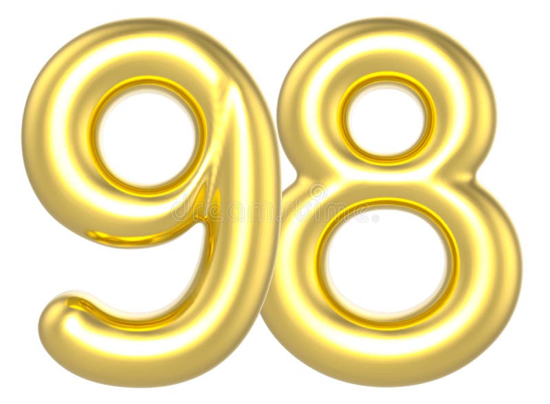 98 Number Gold 3D Render with White Background Stock Illustration ...