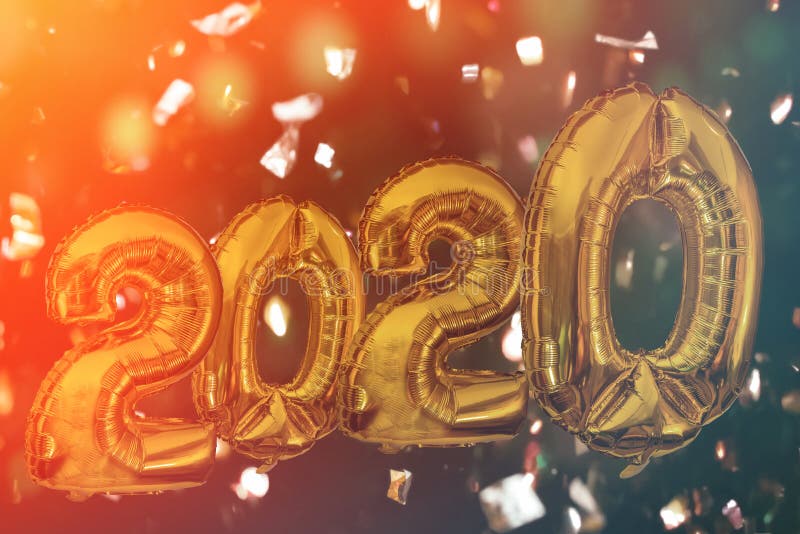 2020 Number of Gold Foil Balloons on Blurred Abstract Background Stock ...