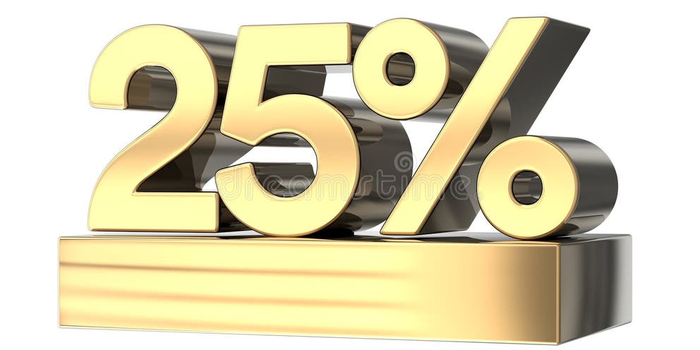 Number Gold 25 Percent 3D with White Background Stock Illustration ...