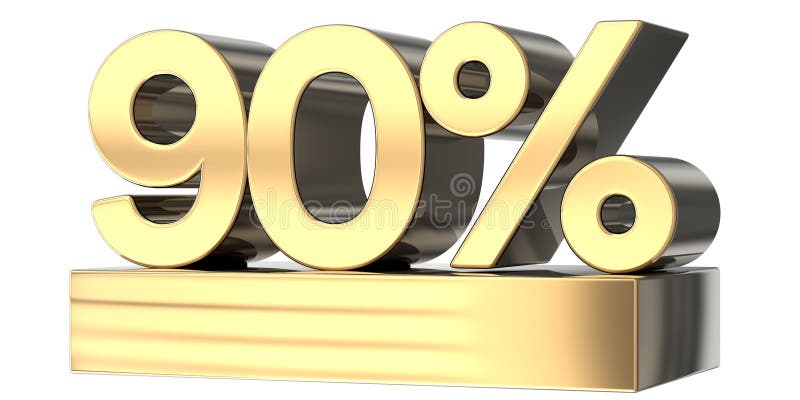 Number Gold 90 Percent 3D with White Background Stock Illustration ...