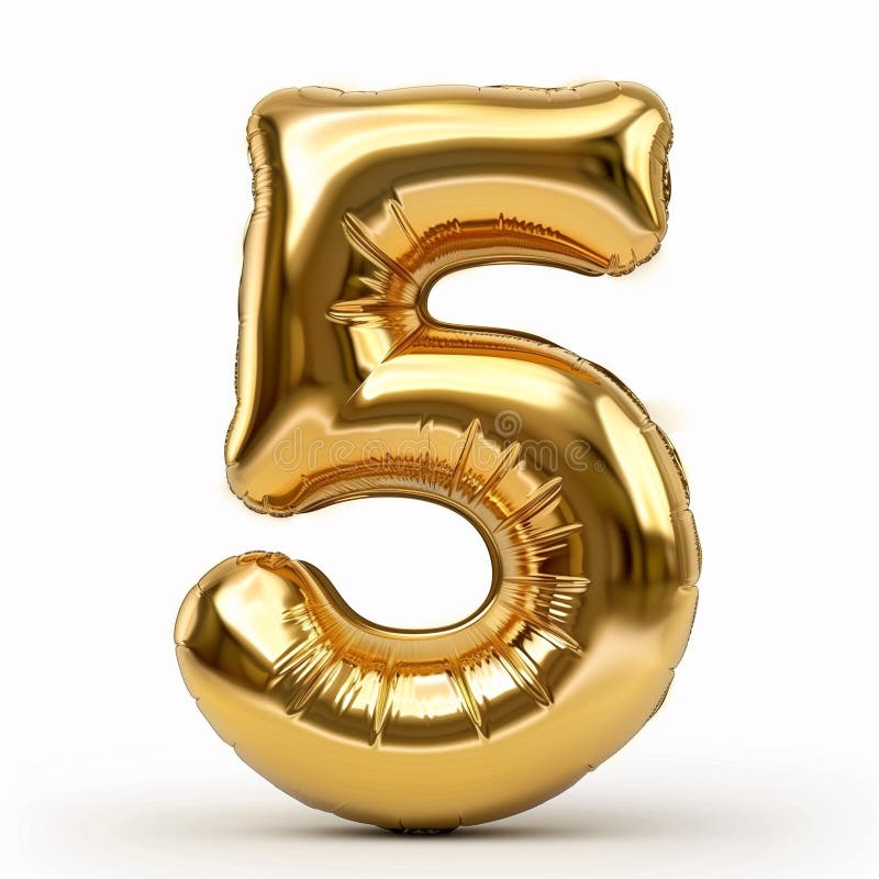 5 Number Golden Balloon Isolated on Light Background Stock Illustration ...