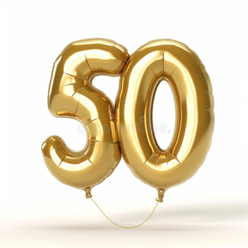 50 Number Golden Balloon Isolated on White Background Stock ...
