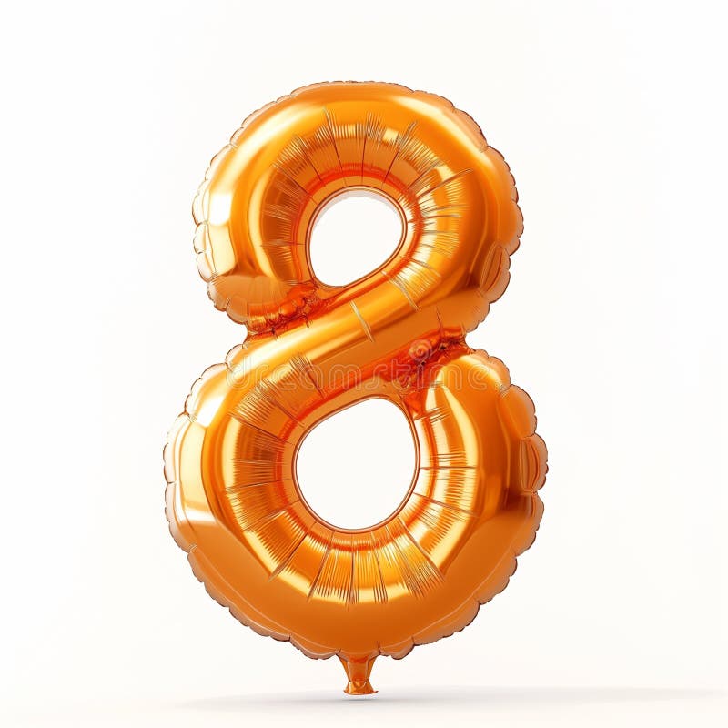 8 Number Golden Orange Balloon Isolated on Light Background Stock ...