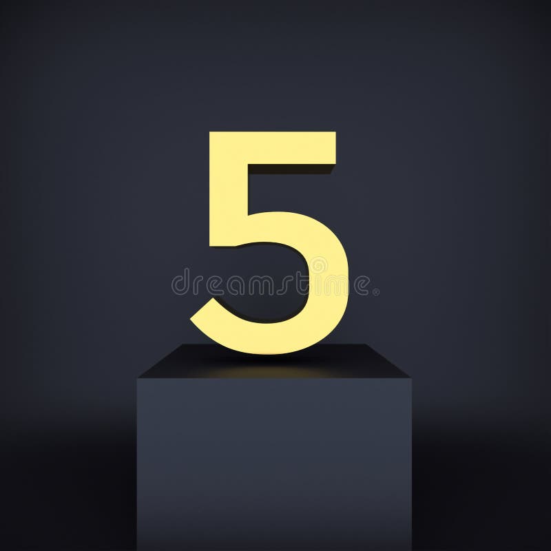 Number 5 Golden Shining Metallic 3D Image Symbol Black Background Stock ...