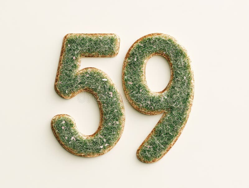 Number 59 with Grass and Small Flowers on a Light Background Stock ...