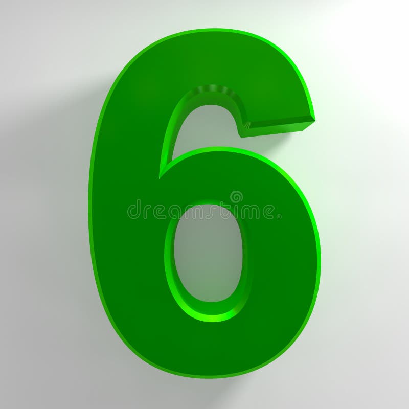 Number 6 Green Color Collection on White Background Illustration 3D ...