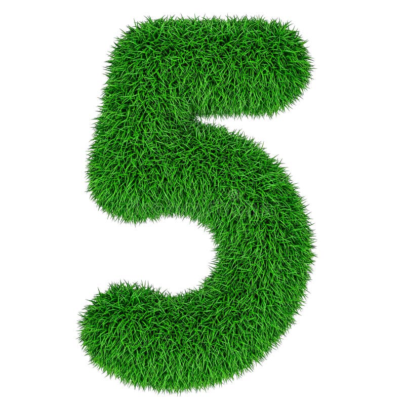 Number 5 from Green Grass, 3D Rendering Stock Illustration ...