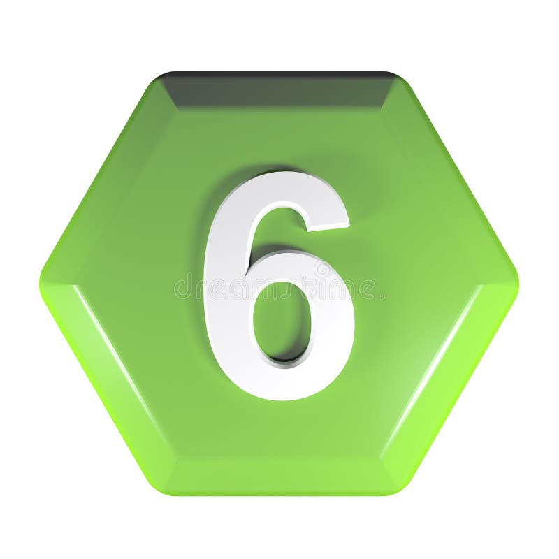 Number 6 Green Hexagonal Push Button - 3D Rendering Illustration Stock ...
