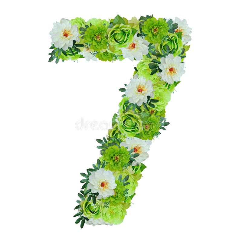 Number 7 from Green and White Flowers Isolated on White Stock ...
