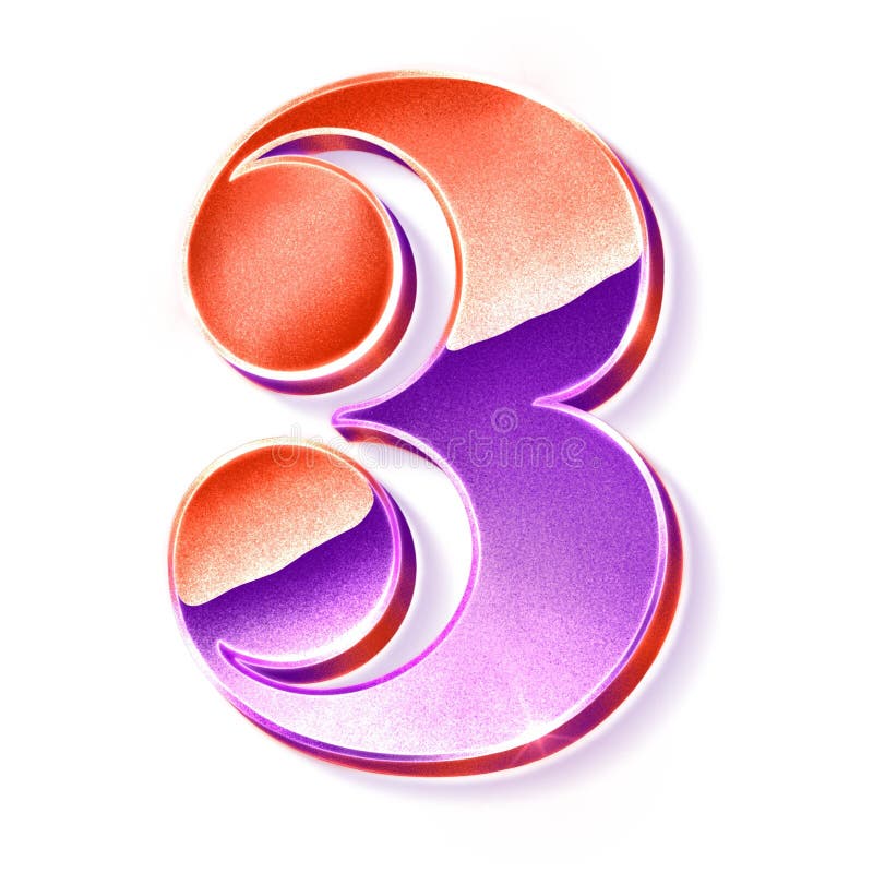 Number 3. Hand Drawn 3D Textured Modern Script. Trendy Luxury Lowercase ...