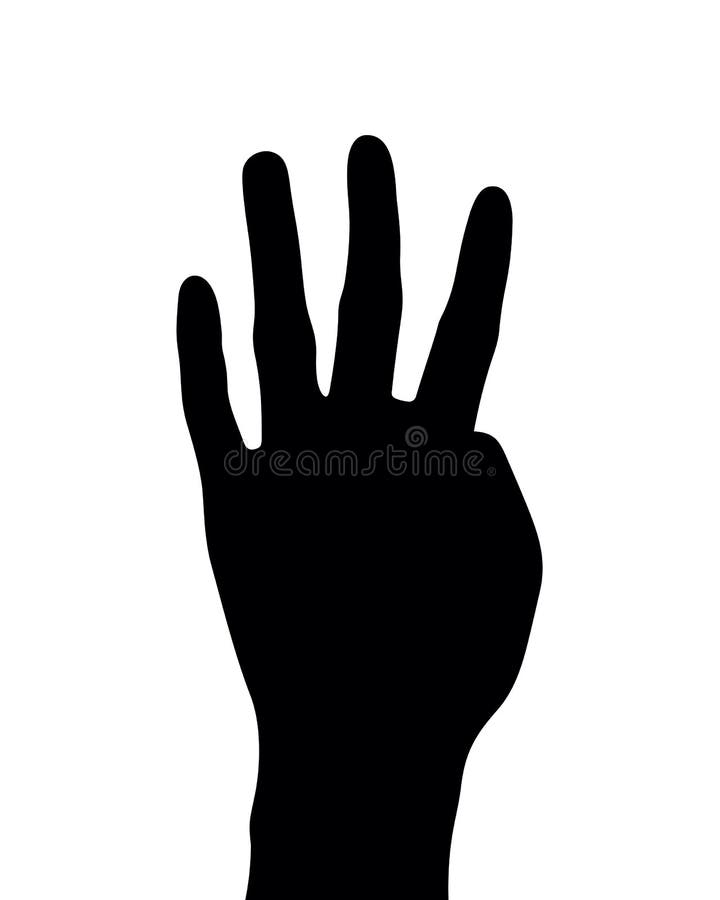 Number Four Hand Gesture Silhouette, Hand Sign Vector Illustration ...