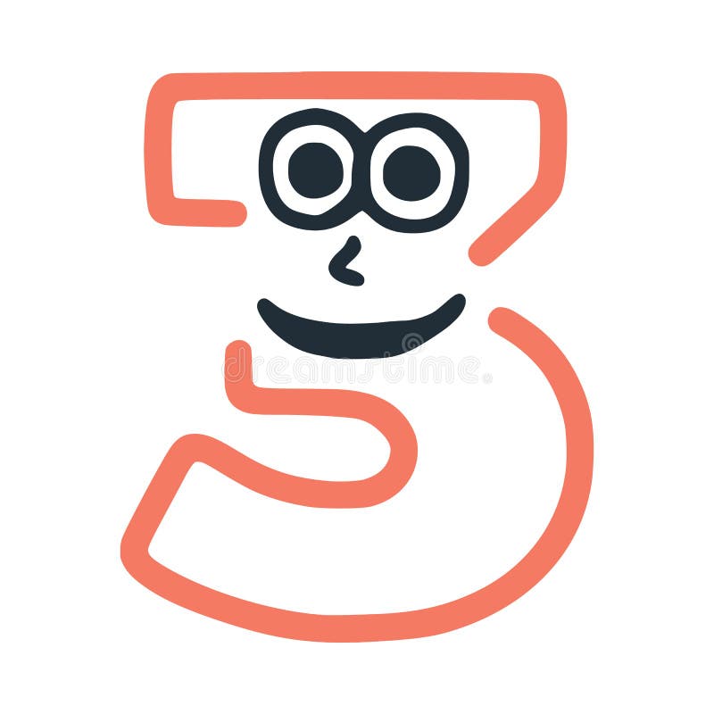 Number 3 Happy Eccentric Smiling Character Stock Vector - Illustration ...