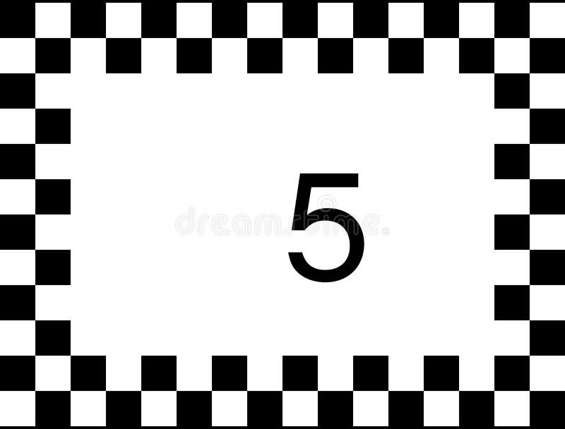 Number 5 Icon on a Back and White Checkered Pattern and White Rectangle ...