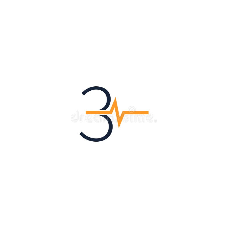 Number 3 Icon Logo Combined with Pulse Icon Design Stock Vector ...