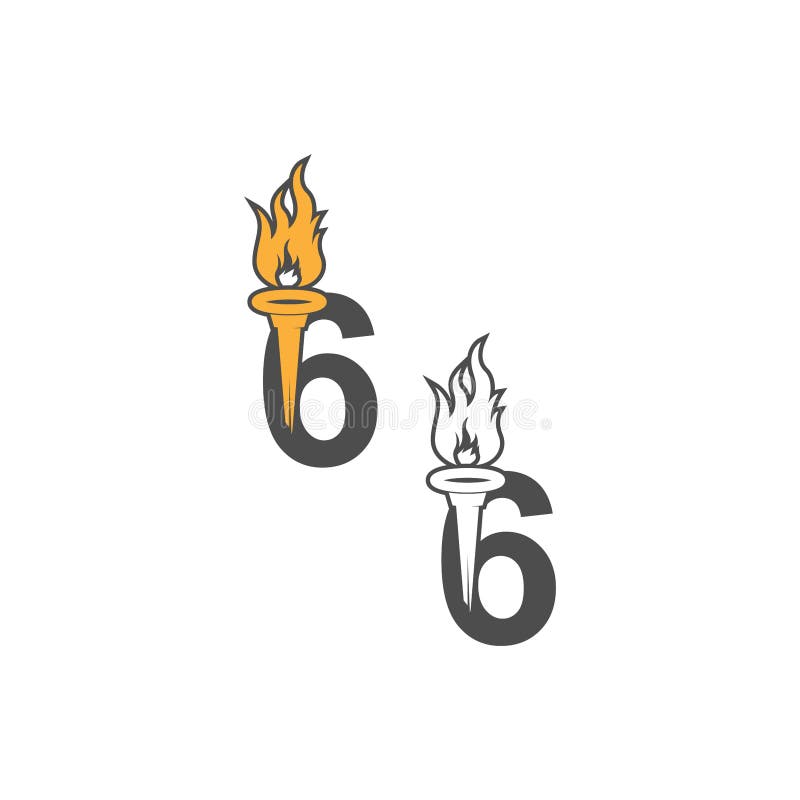 Number 6 Icon Logo Combined with Torch Icon Design Stock Vector ...