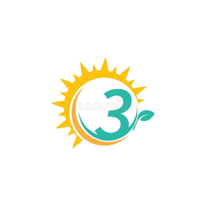 Number 3 Icon Logo with Leaf Combined with Sunshine Design Stock Vector ...