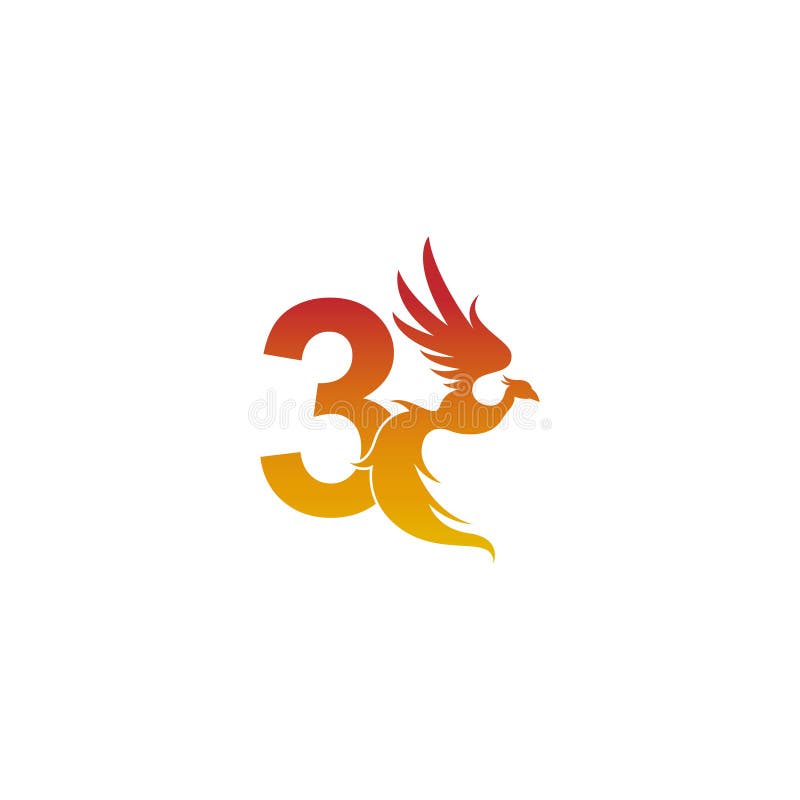 Number 3 Icon with Phoenix Logo Design Template Stock Illustration ...